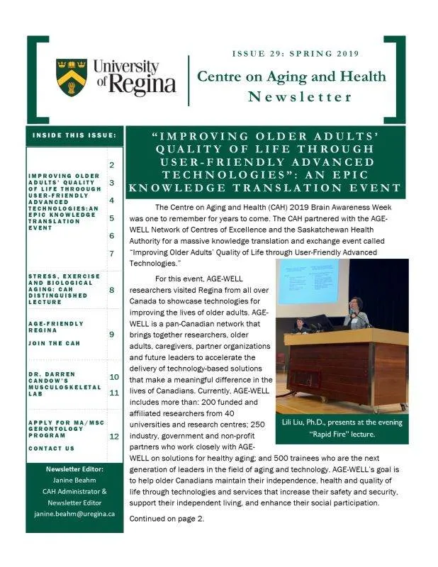 Read the Latest CAH Newsletter! (Issue 29) - Centre on Aging and Health
