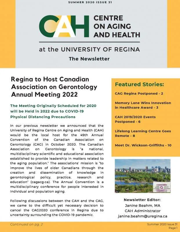 Read the Latest CAH Newsletter (Issue 31) - Centre on Aging and Health
